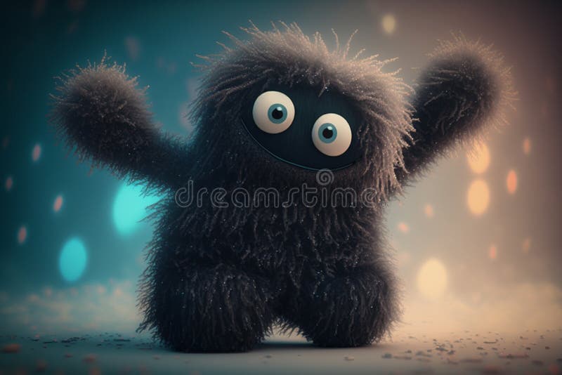 Fuzzy Coal Monster with Cartoon Eyes Having Fun Stock Illustration ...
