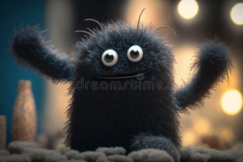Fuzzy Coal Monster with Cartoon Eyes Having Fun Stock Illustration ...