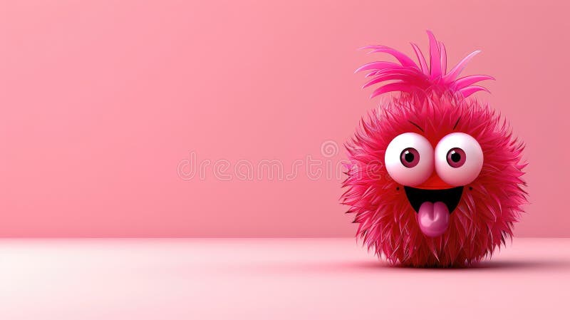 Fuzzy Pink Creature Sticking Out Tongue on Pink Background. Stock ...