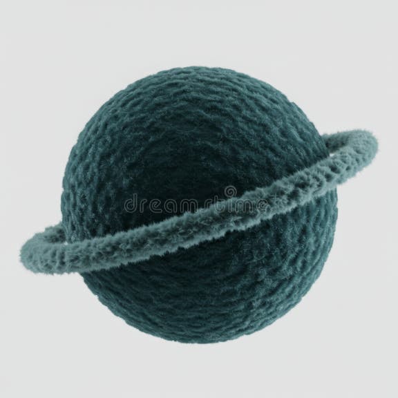 Fuzzy Teal Planet with Ring Orbiting in a Seamless White Background 3D ...