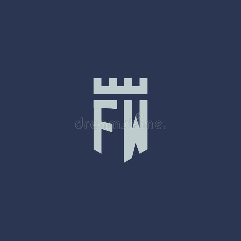 FW Logo Monogram with Fortress Castle and Shield Style Design Stock ...
