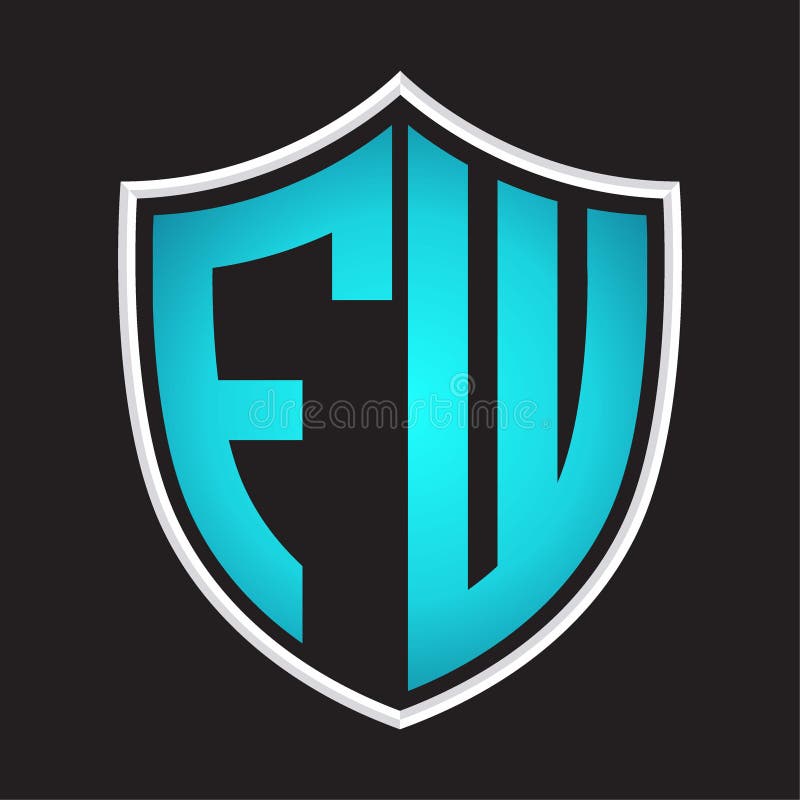 FW Logo Monogram with Shield Shape Isolated Blue Colors on Outline ...
