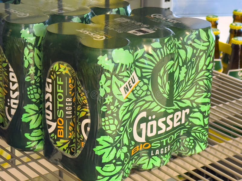 Gösser Lager Six-pack in Fridge with Green Leaf Design Editorial ...