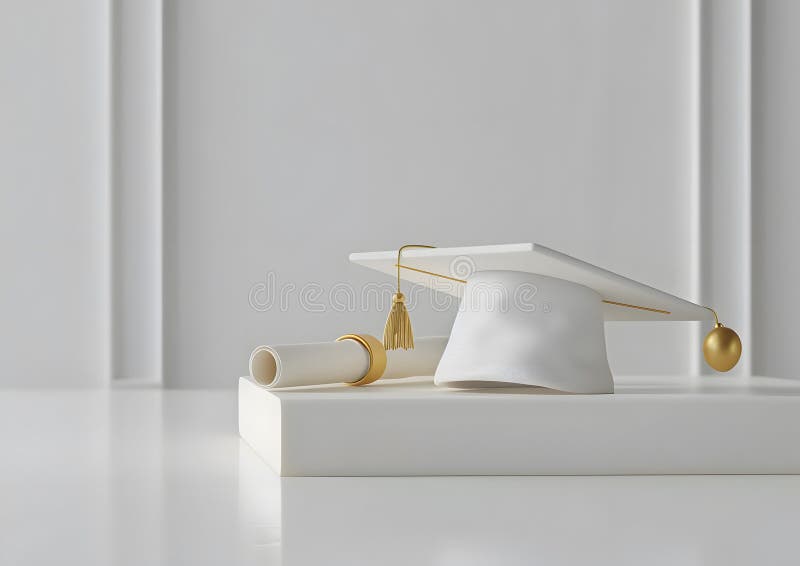 Graduation Cap and Diploma on White Background Stock Illustration ...