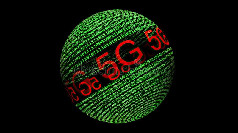 5G on Binary Data Rotating Sphere 3d Illustration Stock Illustration ...
