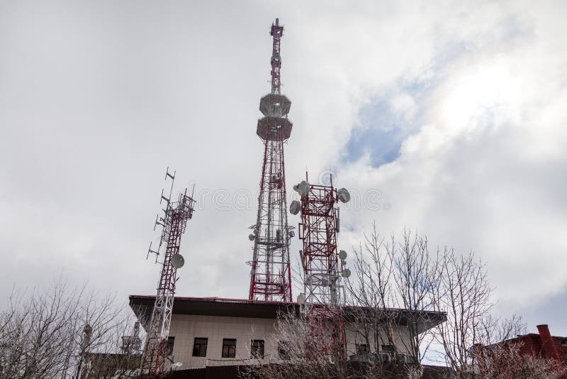 5G Cell Site, Communication Mast, Satellite Communication Antenna ...
