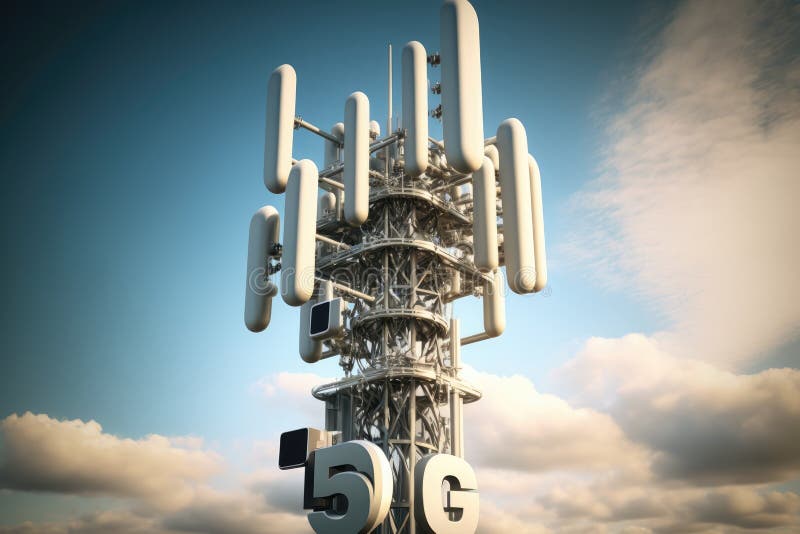 5g Cell Tower, with Cables and Antennas Humming with Activity Stock ...