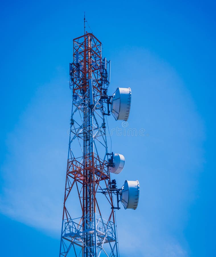 5G Cell Towers for Smart Mobile Telephone on Sky Background Stock Image ...