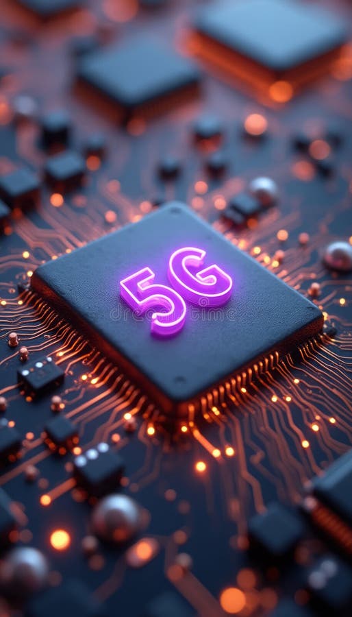 5G Chip on Circuit Board Glowing Stock Photo - Image of futuristic ...