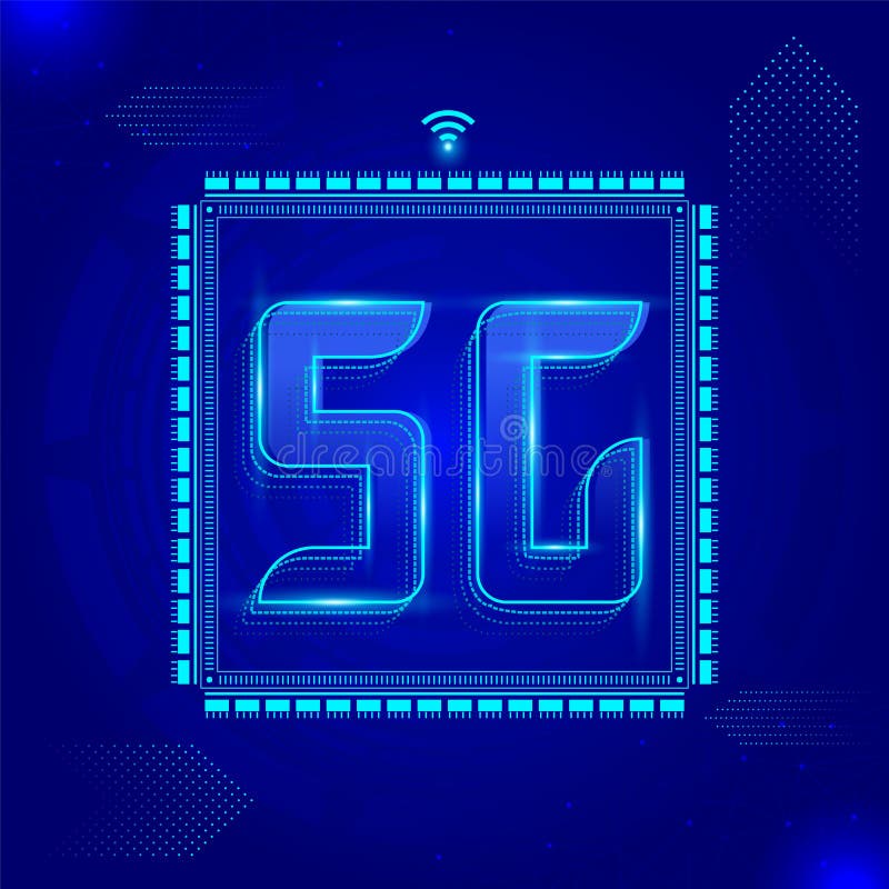 5G Chip Processor Technology Background in Blue Stock Illustration ...