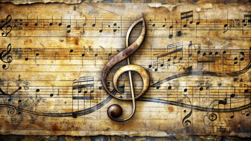 G Clef on Aged Musical Sheet with Notes Stock Illustration ...