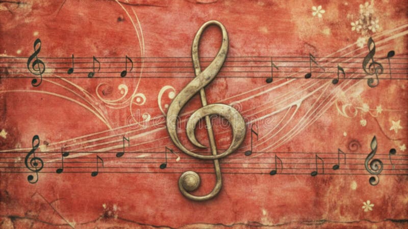 G Clef and Music Notes on a Vintage Red Background Stock Photo - Image ...