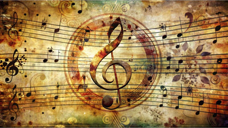 G Clef with Musical Notes and Abstract Floral Patterns on a Vintage ...