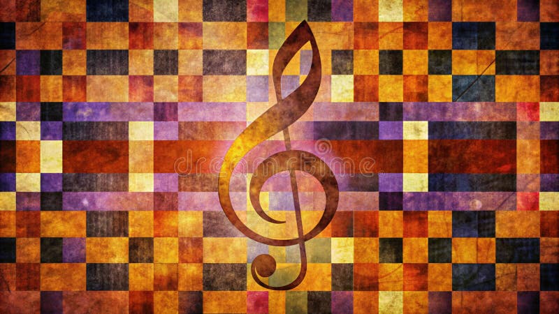G-clef Symbol on a Colorful, Vintage-style Checkered Background Stock ...