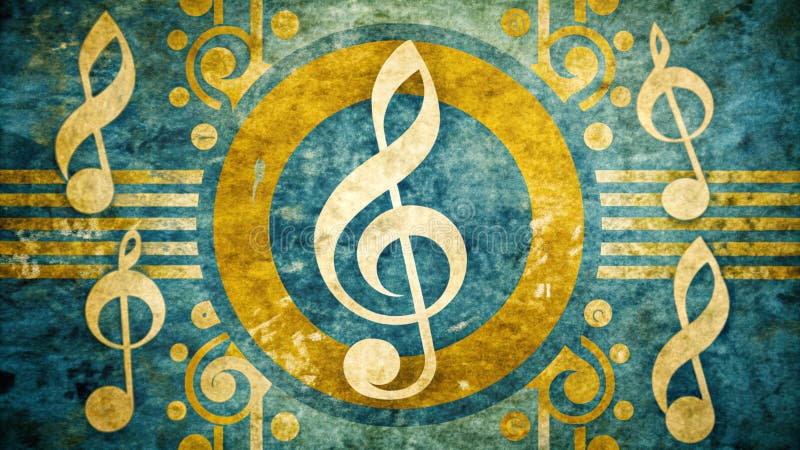 G Clef Symbol with Music Notes on a Grunge Background Stock ...