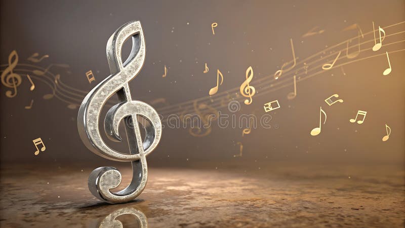 G Clef Symbol with Musical Notes Floating in the Air on a Brown ...