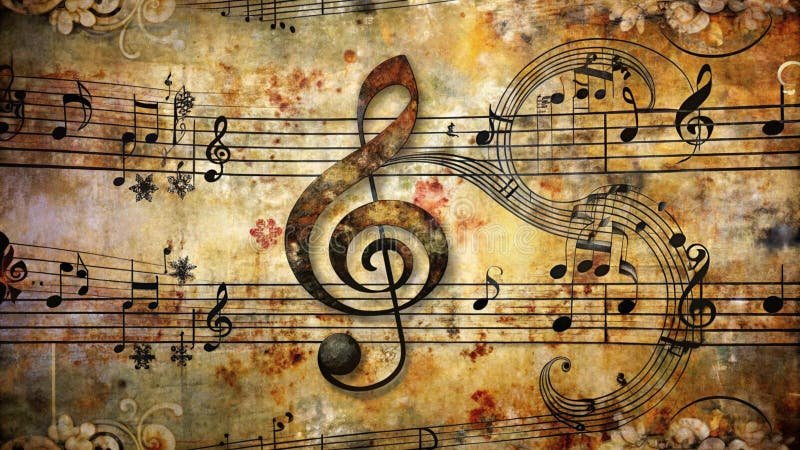 G Clef on Vintage Sheet Music with Floral Design Stock Illustration ...