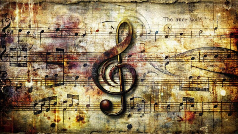 G Clef on Vintage Sheet Music with Grunge Texture Stock Illustration ...