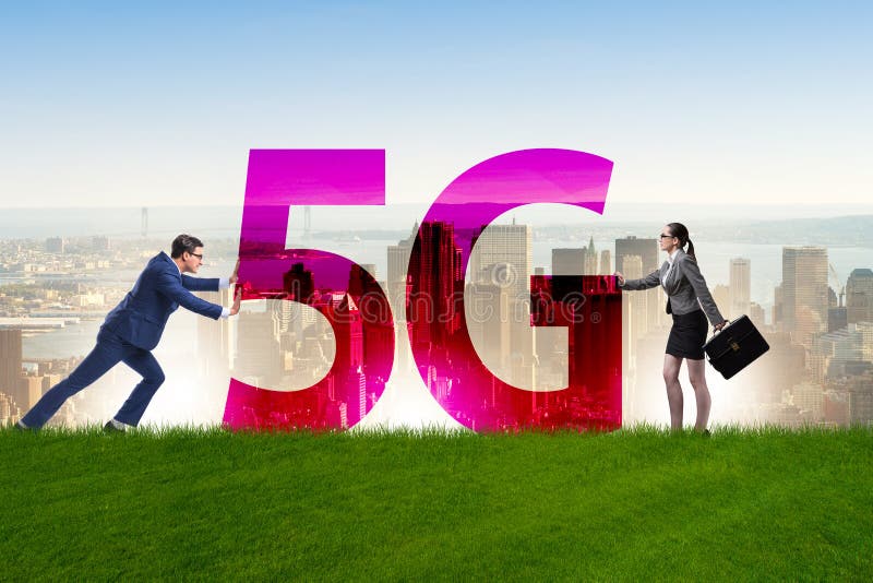 5G Communication Network Concept with Silhouettes Stock Image - Image ...