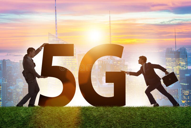 5G Communication Network Concept with Silhouettes Stock Image - Image ...