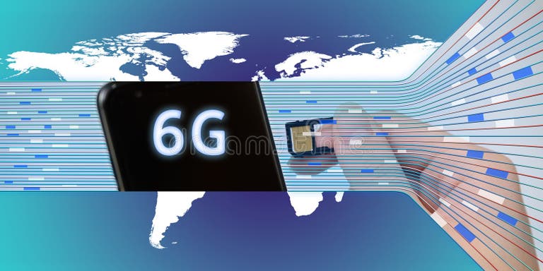 6G Concept Applying World Map and Smartphone SIM Card Stock Photo ...