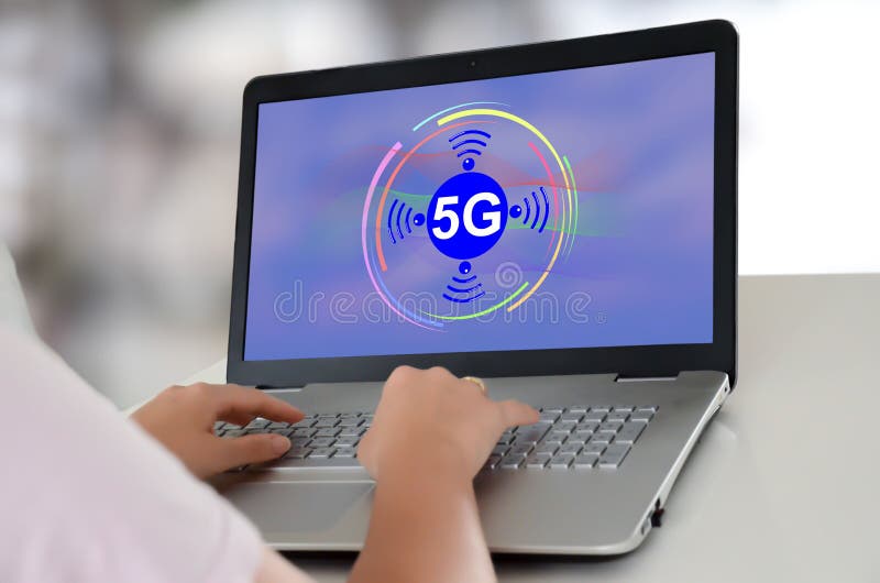5g concept on a laptop stock image. Image of screen - 158135575