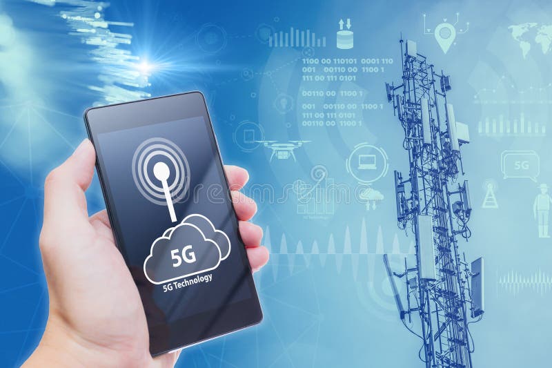 5G Data Communication Tower Overlay with Smartphone for Connect To High ...
