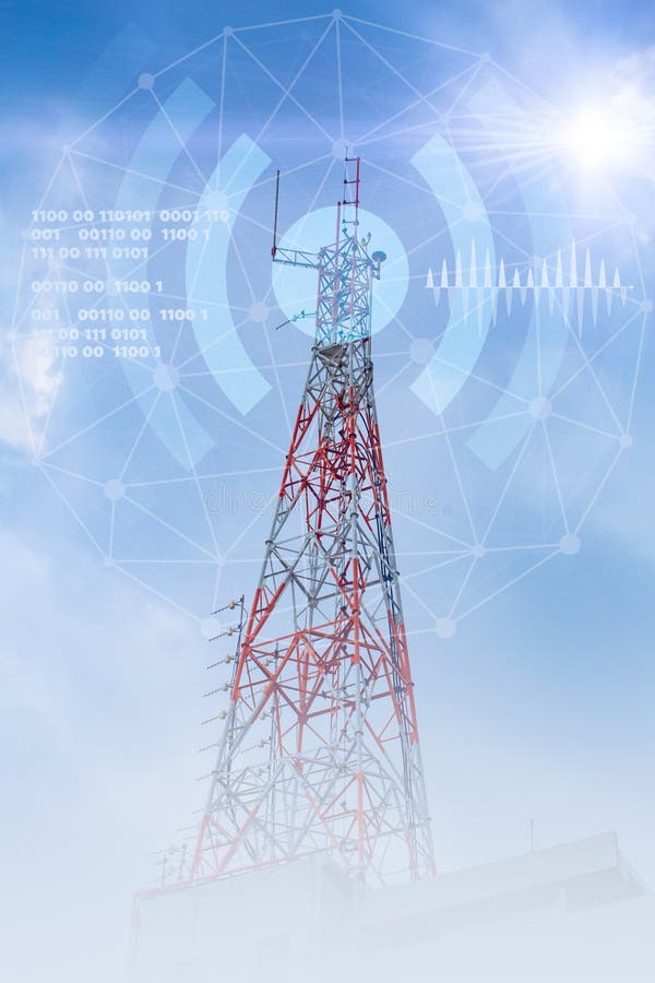5G Data Network Communication Tower Cell Site Overlay with Illustration ...