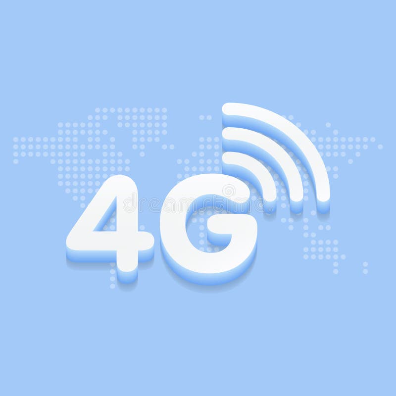 4G Fast Internet 3d Sign in Blue Background and Dotted World Map ...