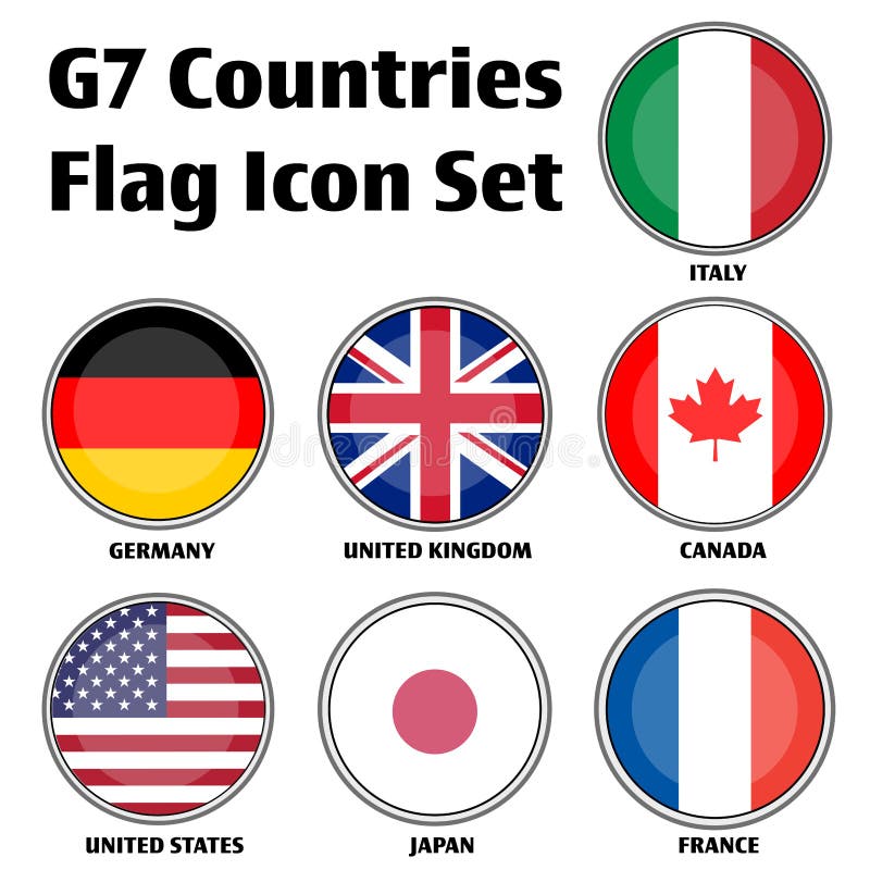 Group of Seven G7 3D Button Country Flag Vector Circle Icon Set for ...