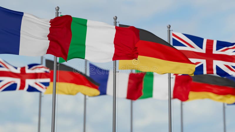 G4 flags waving together stock video. Video of looped - 303887973