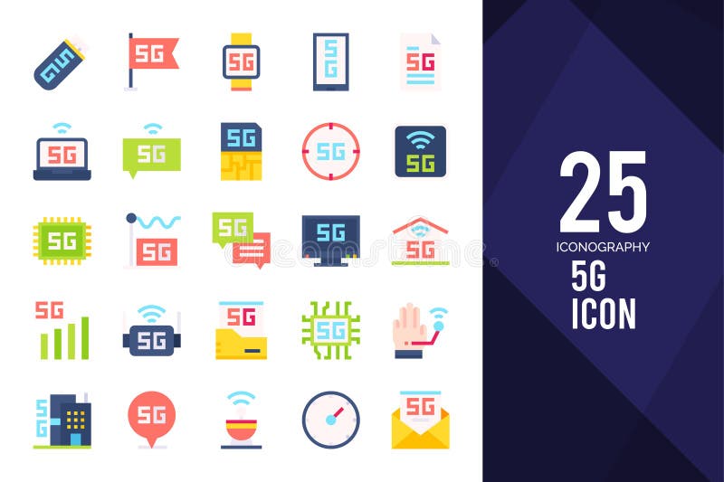 25 5G Flat Icon Pack. Vector Illustration Stock Vector - Illustration ...
