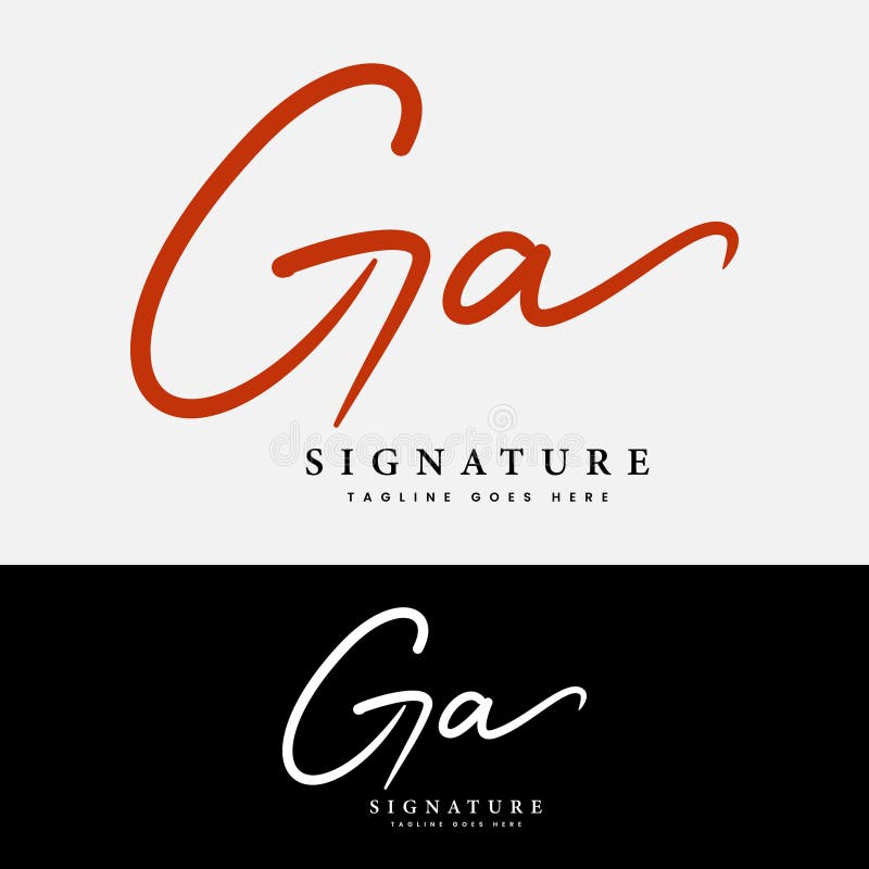 G, a, GA Initial Letter Logo. Alphabet GA Handwritten Signature Logo ...