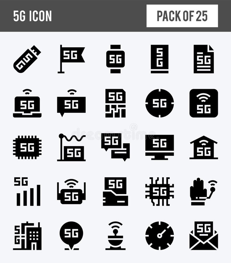 25 5G Glyph Icon Pack. Vector Illustration Stock Vector - Illustration ...
