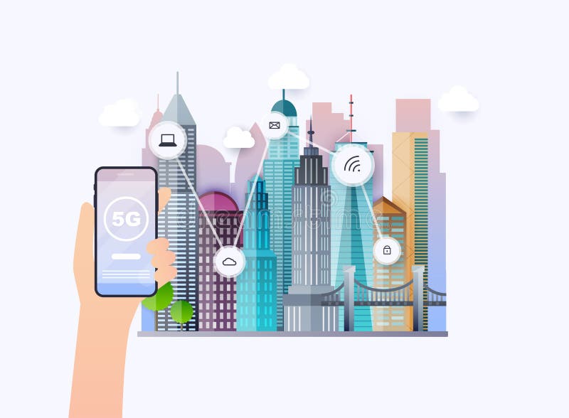 5G High Speed Internet Network Communication. Mobile Smartphone with 5G ...