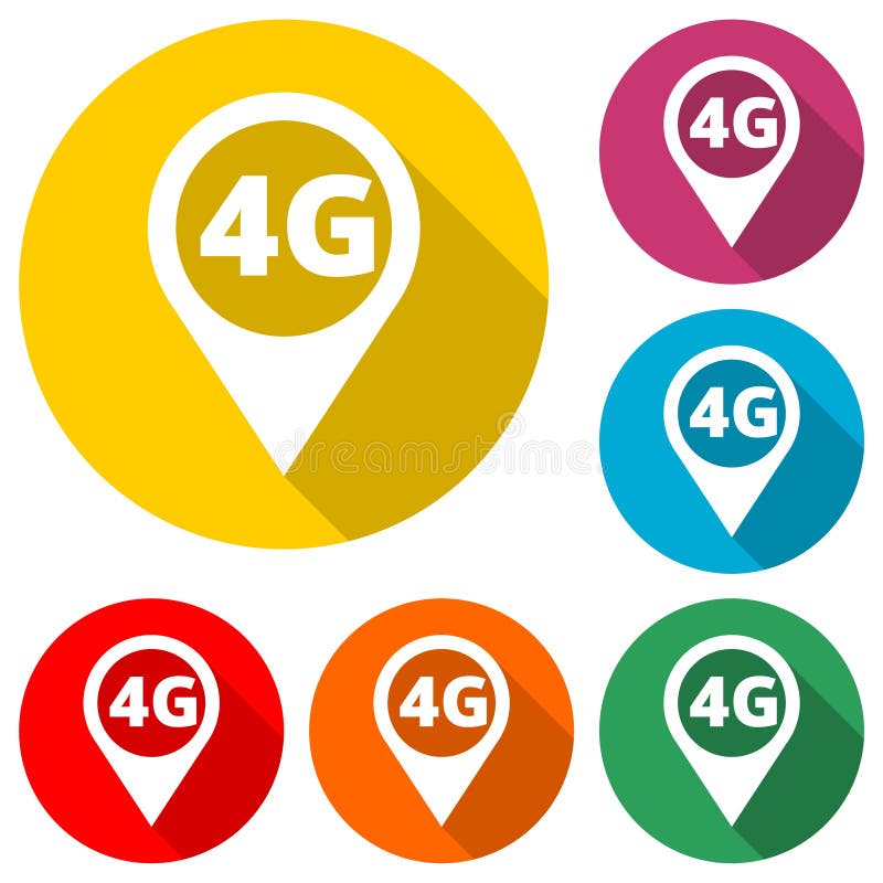 4G Icon, 4g Network Icon, Map Pointer Color Icon with Long Shadow Stock ...