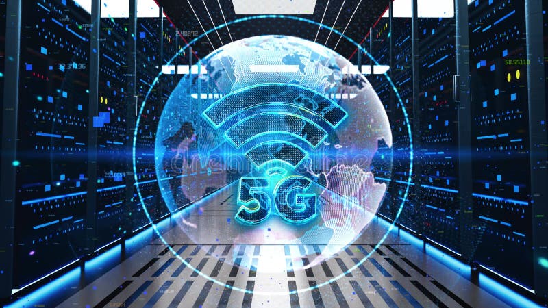 5G Icon Moving through Rack Servers in Data Center. Stock Footage ...