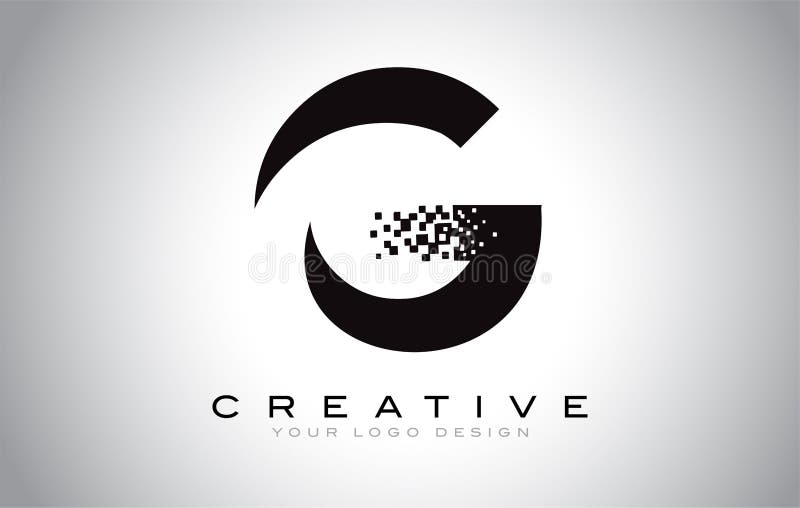 G Initial Letter Logo Design with Digital Pixels in Black and White ...