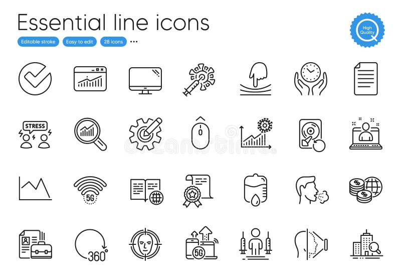 5g Internet, Internet Book and Face Id Line Icons. for Website ...