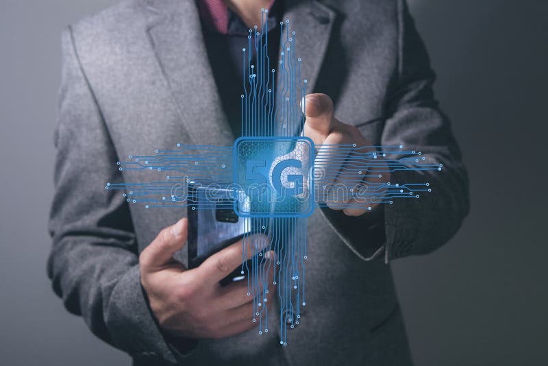 5G Internet on a Chip. Man Tapping on the Screen Stock Image - Image of ...