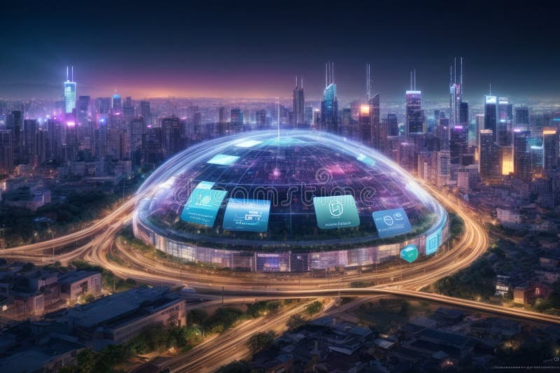 5G Internet Network Connected in Smart City Wireless Digital Connection ...