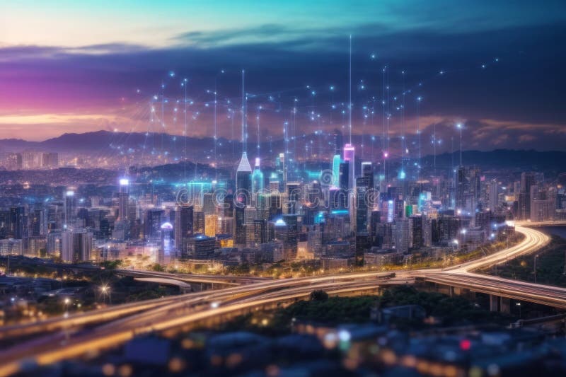 5G Internet Network Connected in Smart City Wireless Digital Connection ...