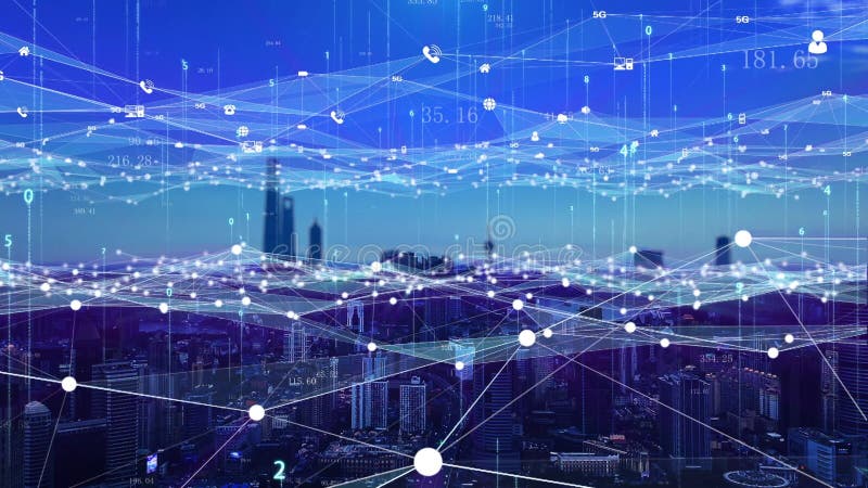 Smart City 5g Base Station Transmits Internet Signals Stock Footage ...