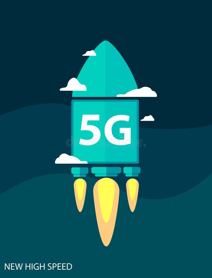 5g Internet Text on Rocket in Flat Style. New High Speed Internet ...