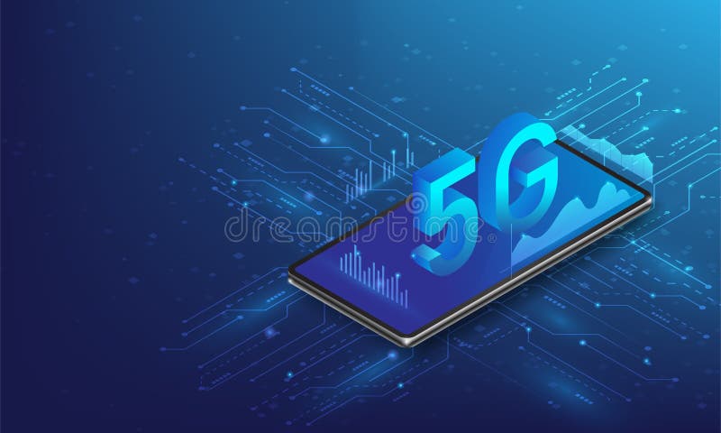 5g Internet Wireless Isometric Technology on Smartphone. Mobile Network ...