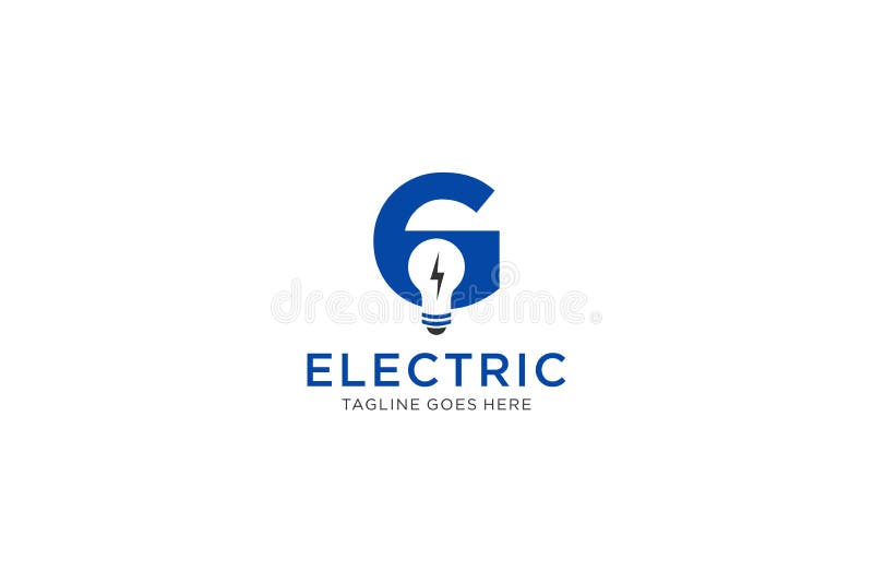 G Letter Logo Design with Light Bulb and Lightning Bolt. Electric Bolt ...