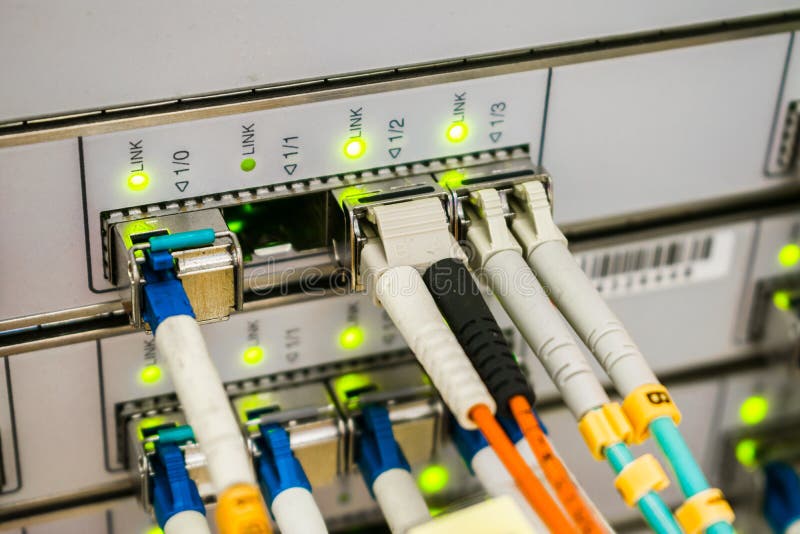 Front Panel of the Central Router with a Set of Optical Links is in the ...