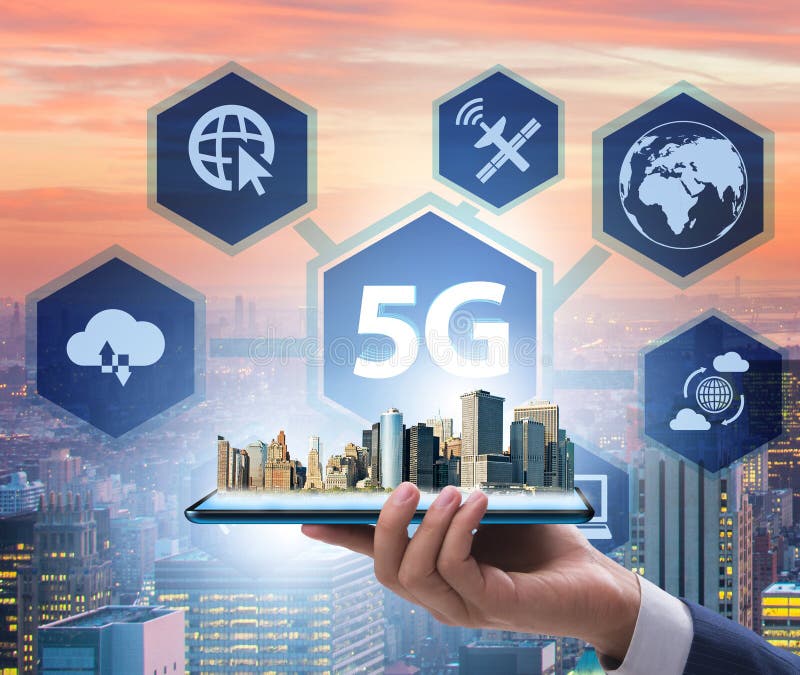 5G Mobile Technology Concept - High Internet Speed Stock Illustration ...