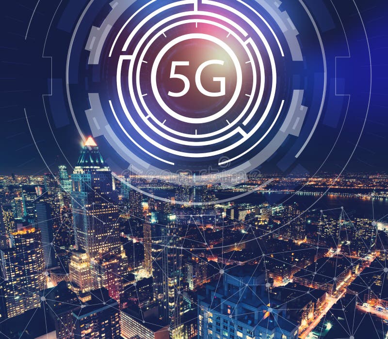 5G Network with Aerial View of Manhattan Stock Image - Image of ...