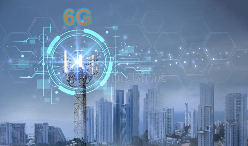6G Network Digital and Internet of Everythings on City Background.6G ...